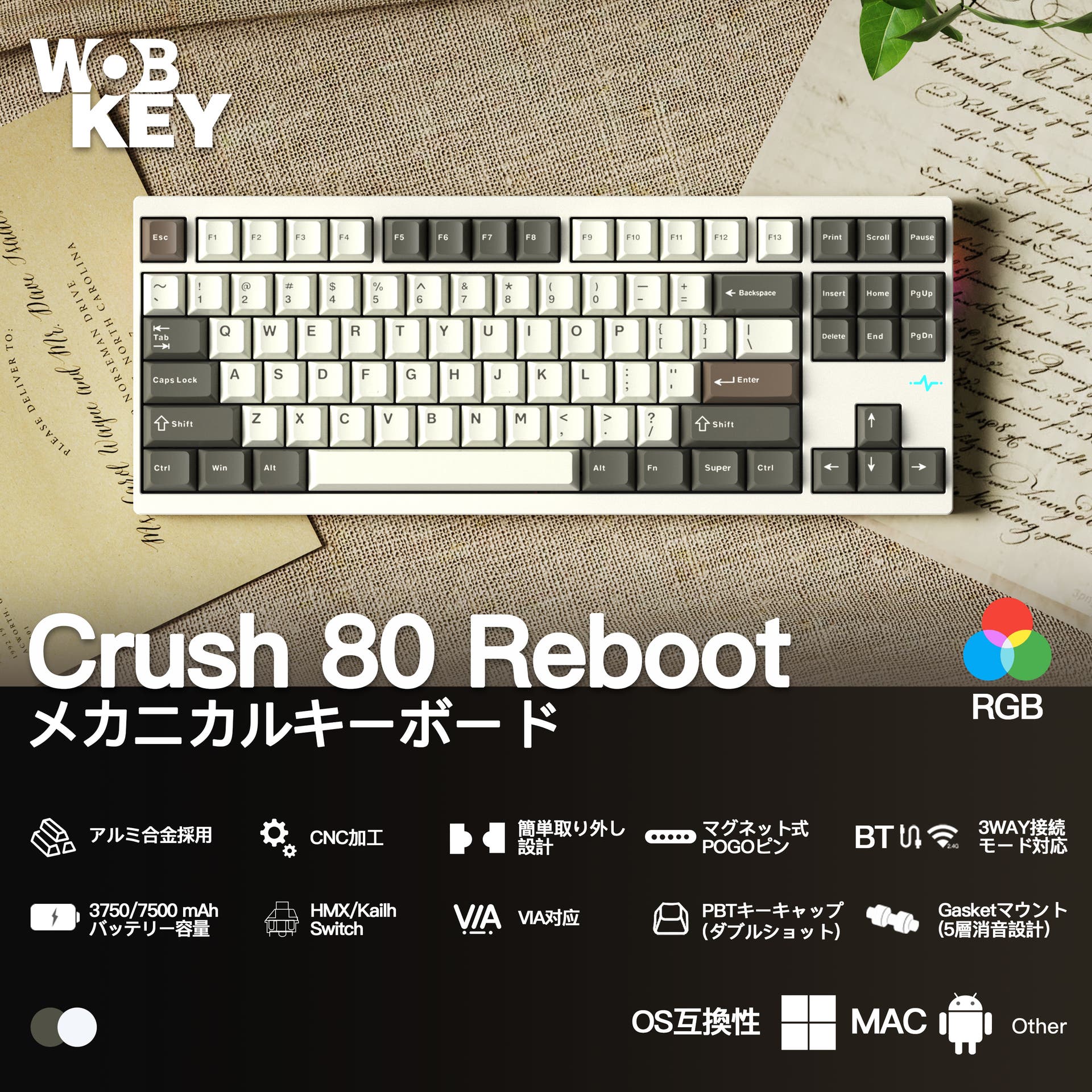 WOB第二弾Crush80｜簡単にカスタマイズ、あなただけのメカニカルキーボード｜マクアケ - アタラシイものや体験の応援購入サービス