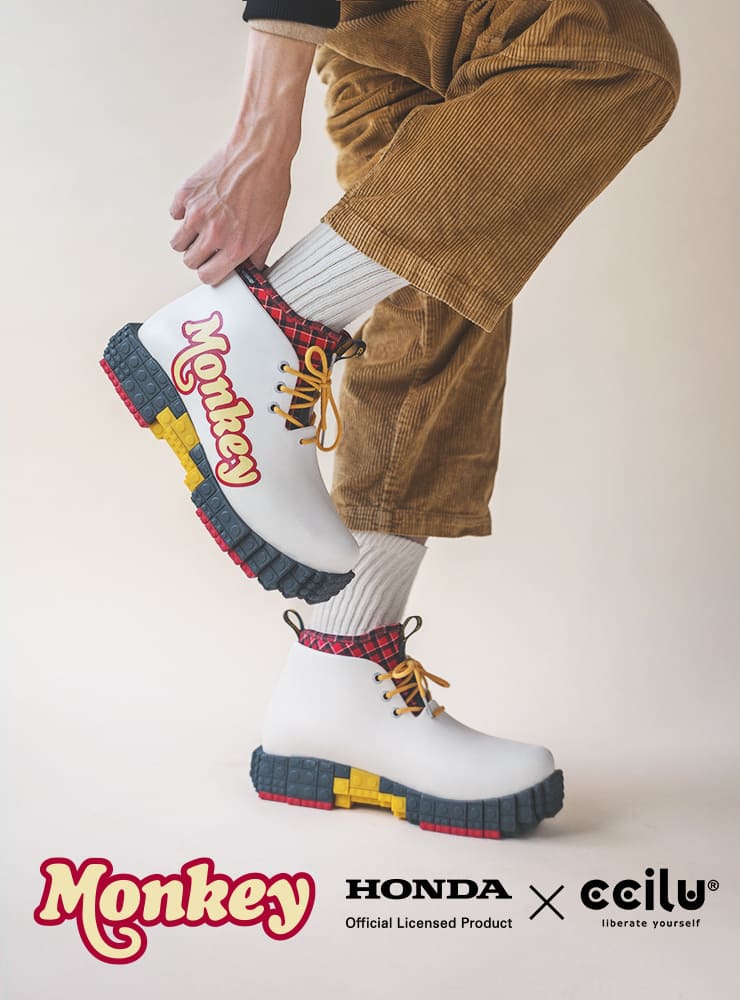 【Honda×cciluコラボ第2弾】不朽の名車Monkeyが防水シューズに！｜マクアケ - アタラシイものや体験の応援購入サービス